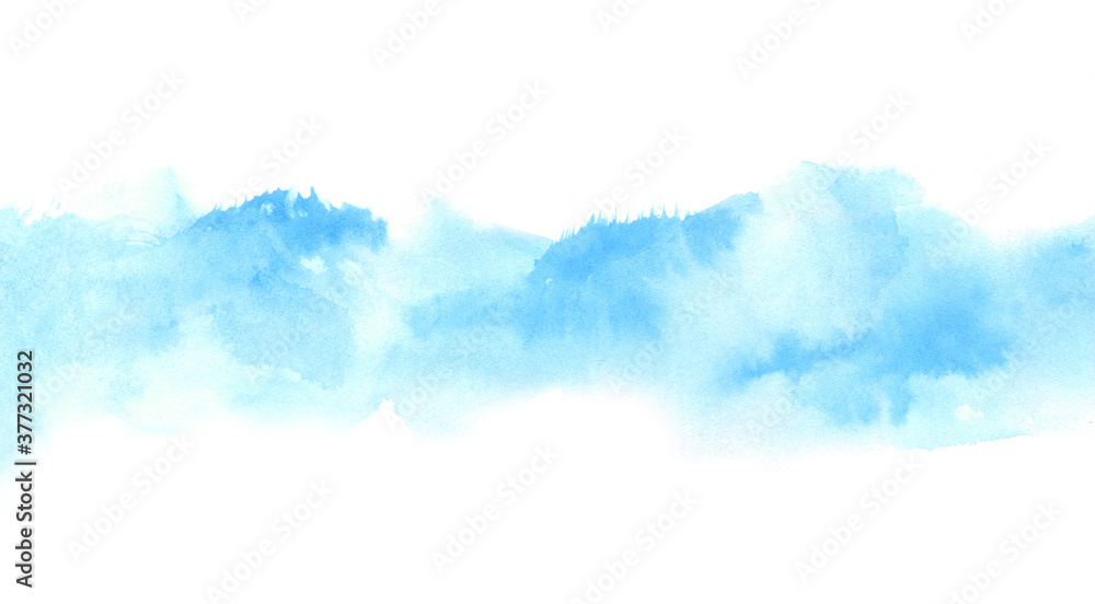 light blue watercolor border on white with wet shapes of loose abstract ...