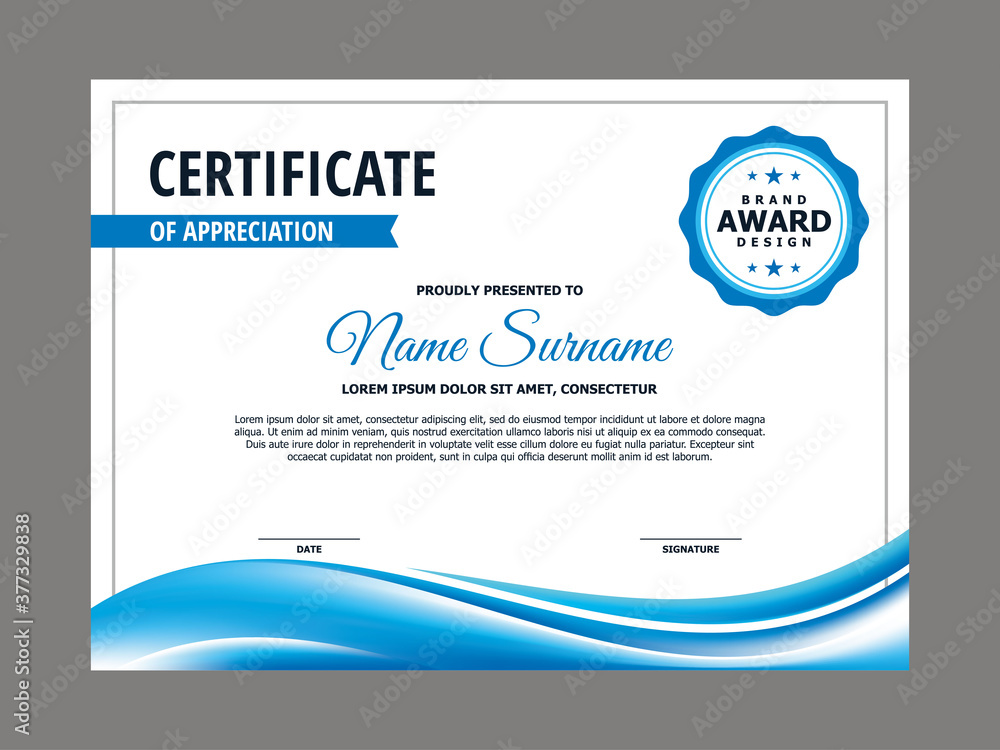 Abstract Smooth Flowing Blue Wavy Certificate Design, Professional ...