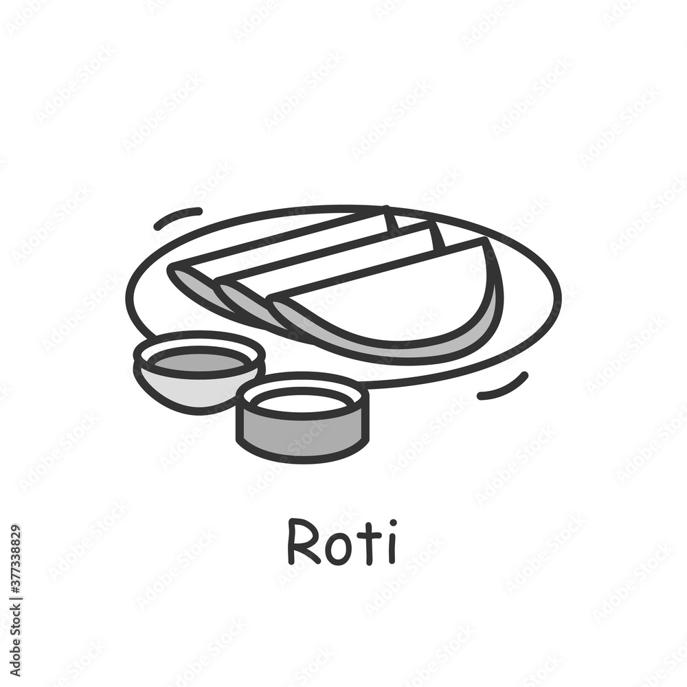 Roti line icon. Indian subcontinental cuisine. Wholemeal flour ...