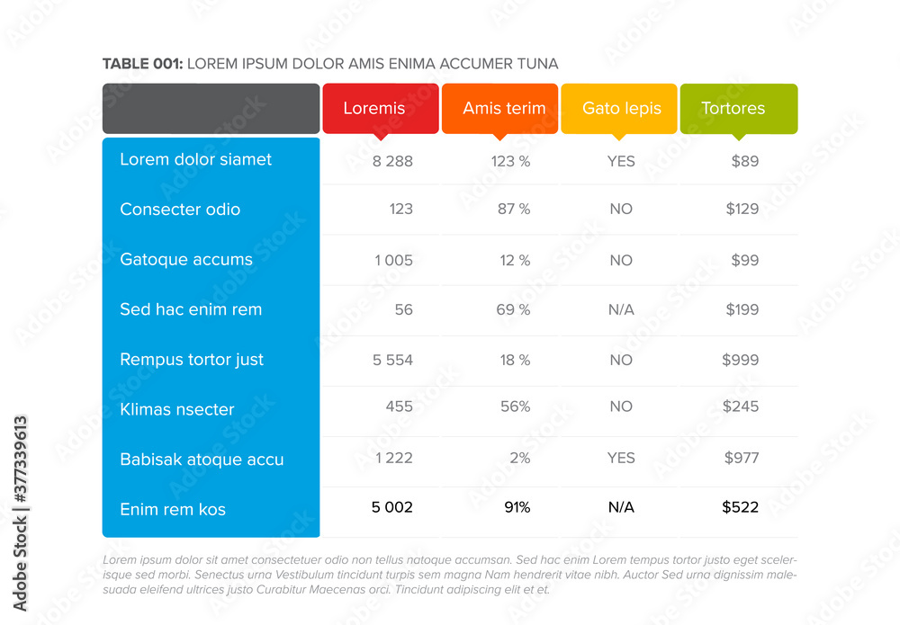 Simple stylized data table layout template Stock Vector | Adobe Stock