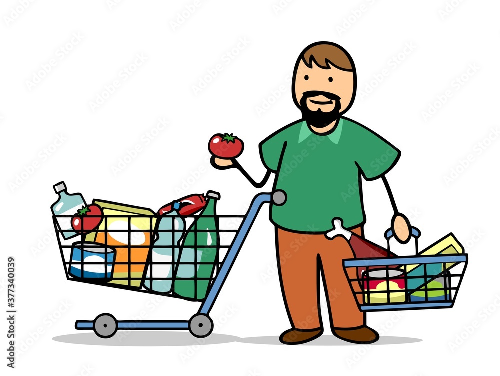 Voller Einkaufswagen beim Lebensmittel Einkauf im Supermarkt Stock ...