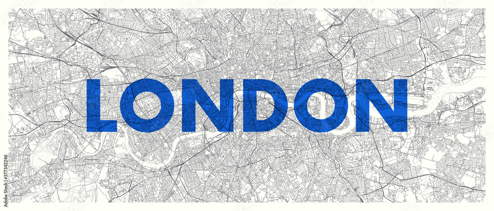City map London, detailed road plan widescreen vector poster Stock ...