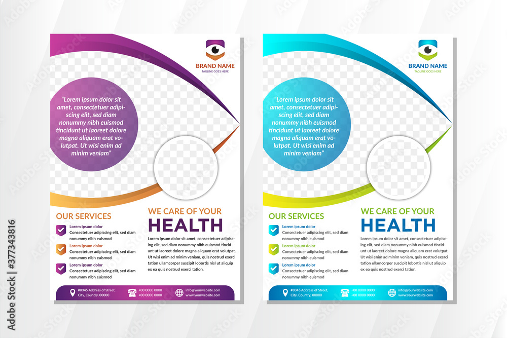 eye health care flyer design template with vertical layout. Eye shape ...