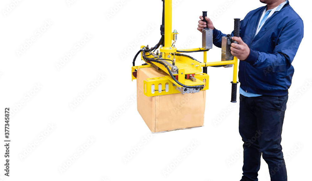 Humans are using robotic arms to show off their work. Lift a box object ...