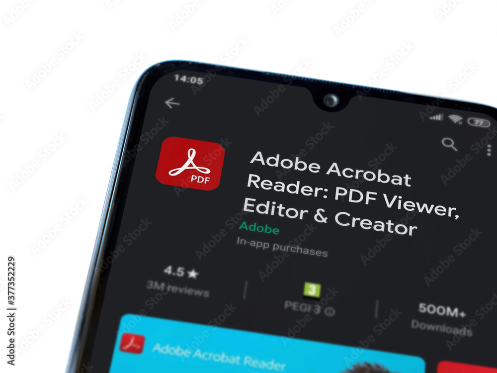 Lod, Israel - July 8, 2020: Adobe Acrobat Reader app play store page on ...