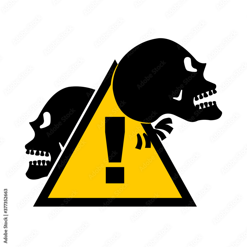 Exclamation mark warning sign on yellow triangular sign board, with ...