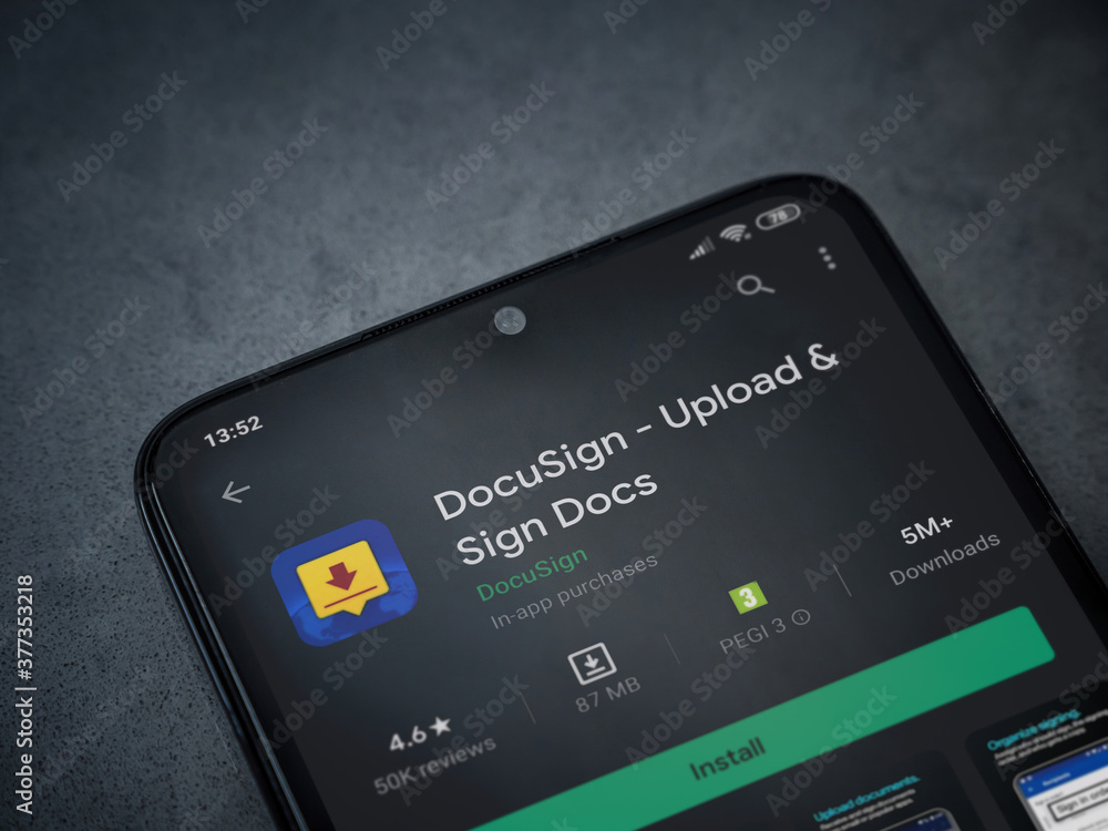 Lod, Israel - July 8, 2020: DocuSign app play store page on the display ...
