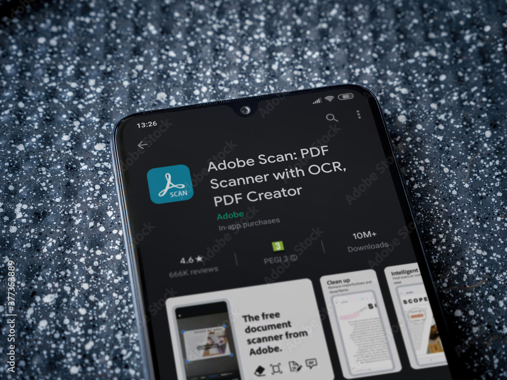 Lod, Israel - July 8, 2020: Adobe Scan app play store page on the ...