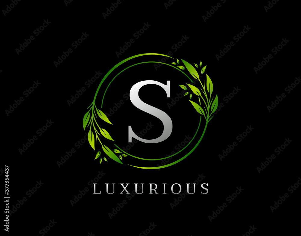 Elegant S Letter Green Floral Design. Circle Green Leaf S Logo Icon ...