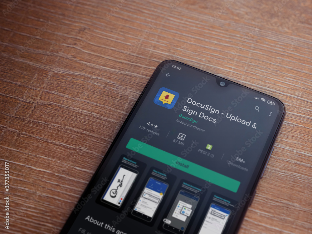 Lod, Israel - July 8, 2020: DocuSign app play store page on the display ...