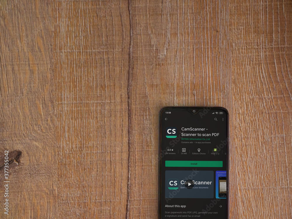 Lod, Israel - July 8, 2020: CamScanner app play store page on the ...