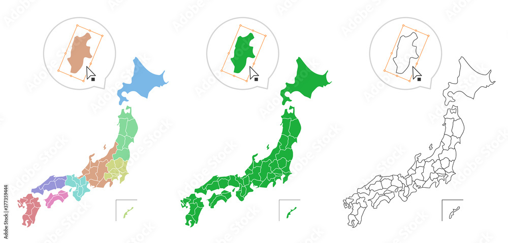 map japan 日本地図 都道府県 セット Stock Vector | Adobe Stock