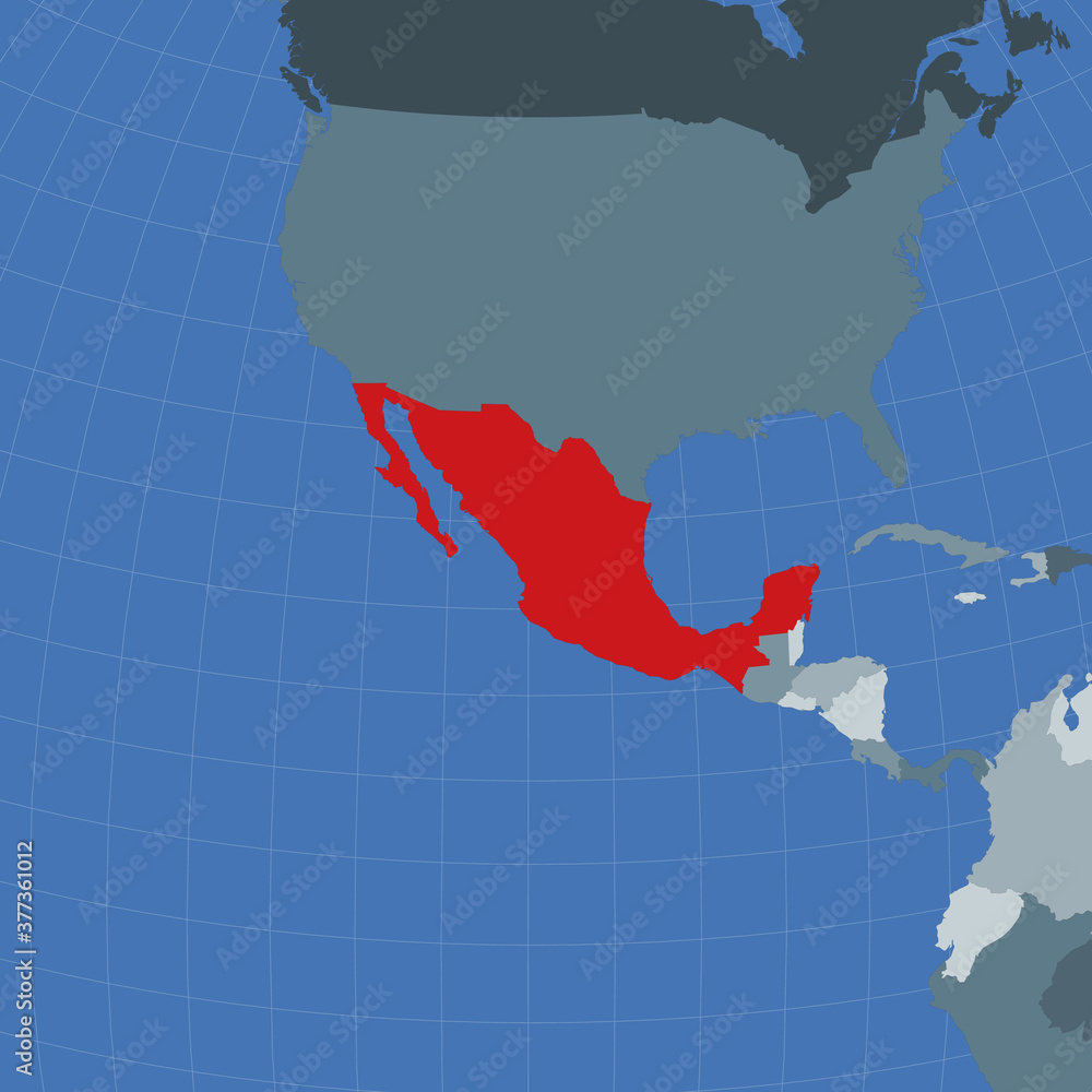 Shape of the Mexico in context of neighbour countries. Country ...