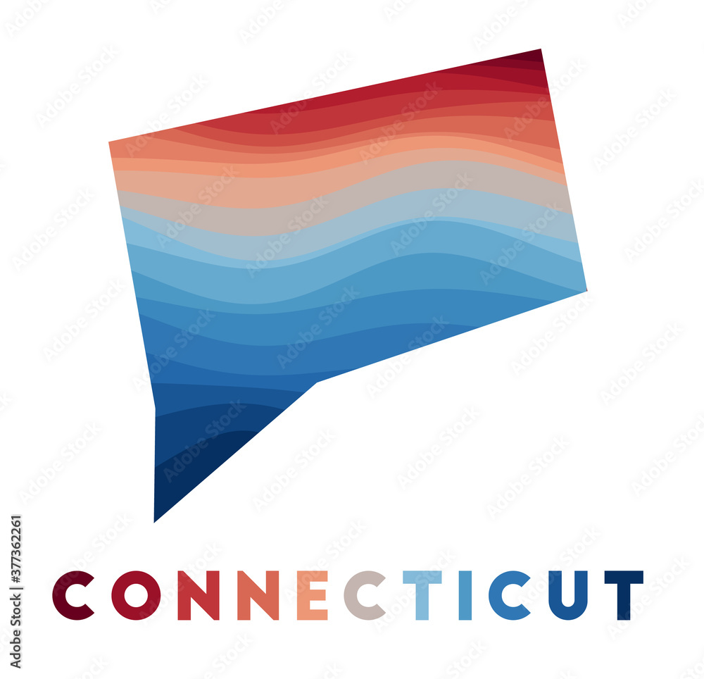 Connecticut map. Map of the us state with beautiful geometric waves in ...