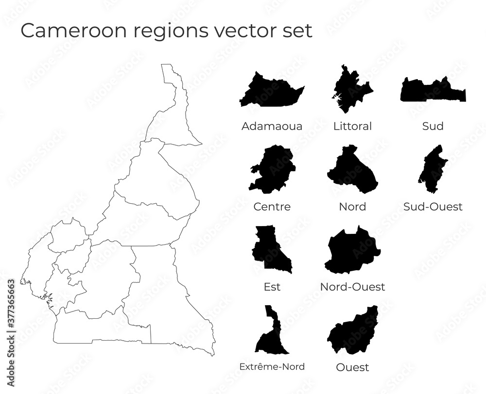 Cameroon map with shapes of regions. Blank vector map of the Country ...
