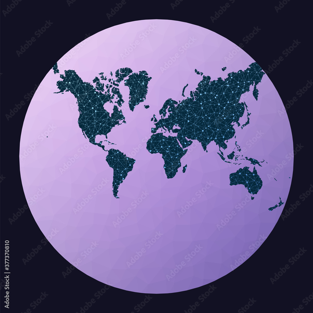 Abstract Telecommunication World Map Lagrange Conformal Projection World Network Map Wired