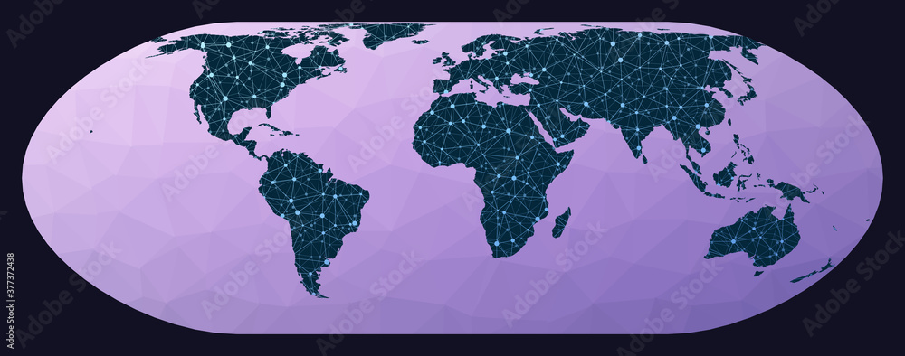 World Map With Nodes Nell Hammer Projection World Network Map Wired Globe In Nell Hammer