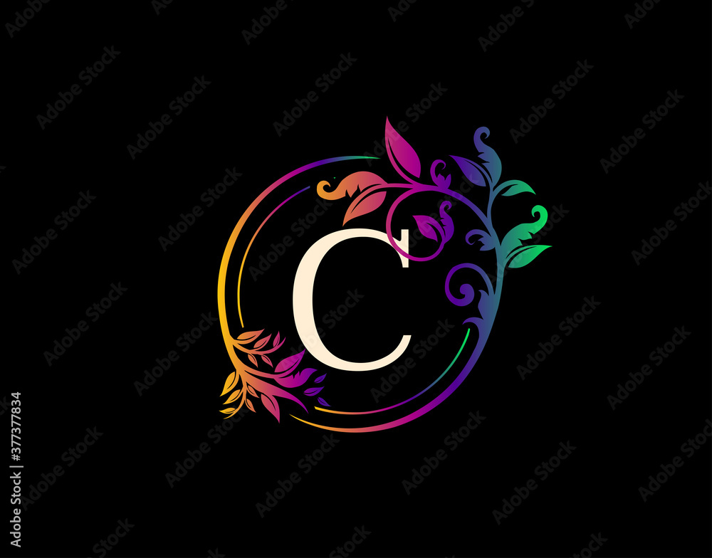 Luxury C Letter Floral Design. Colorful Urban Swirl C Logo Icon. Stock ...