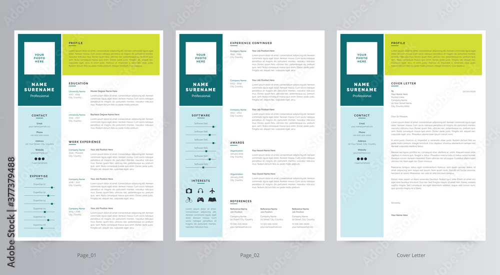 Clean, Modern Resume/CV (2 Page) And Cover Letter Template Design Stock ...