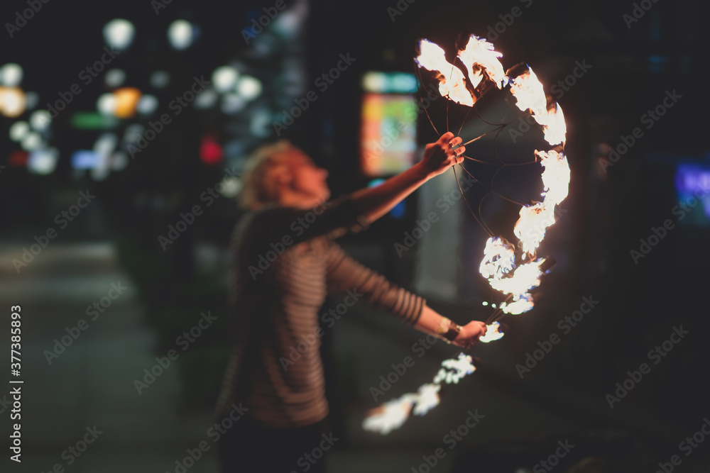 Group of fire artists fakir perform amazing show at night with ...