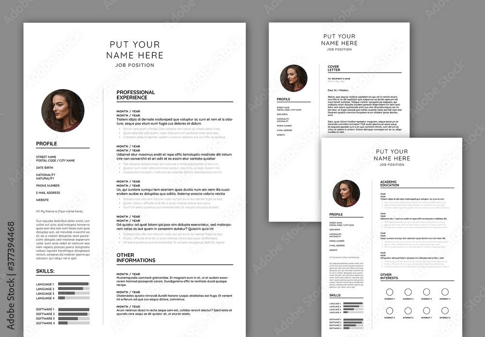 Curriculum Vitae and Cover Letter Layout Stock Template | Adobe Stock