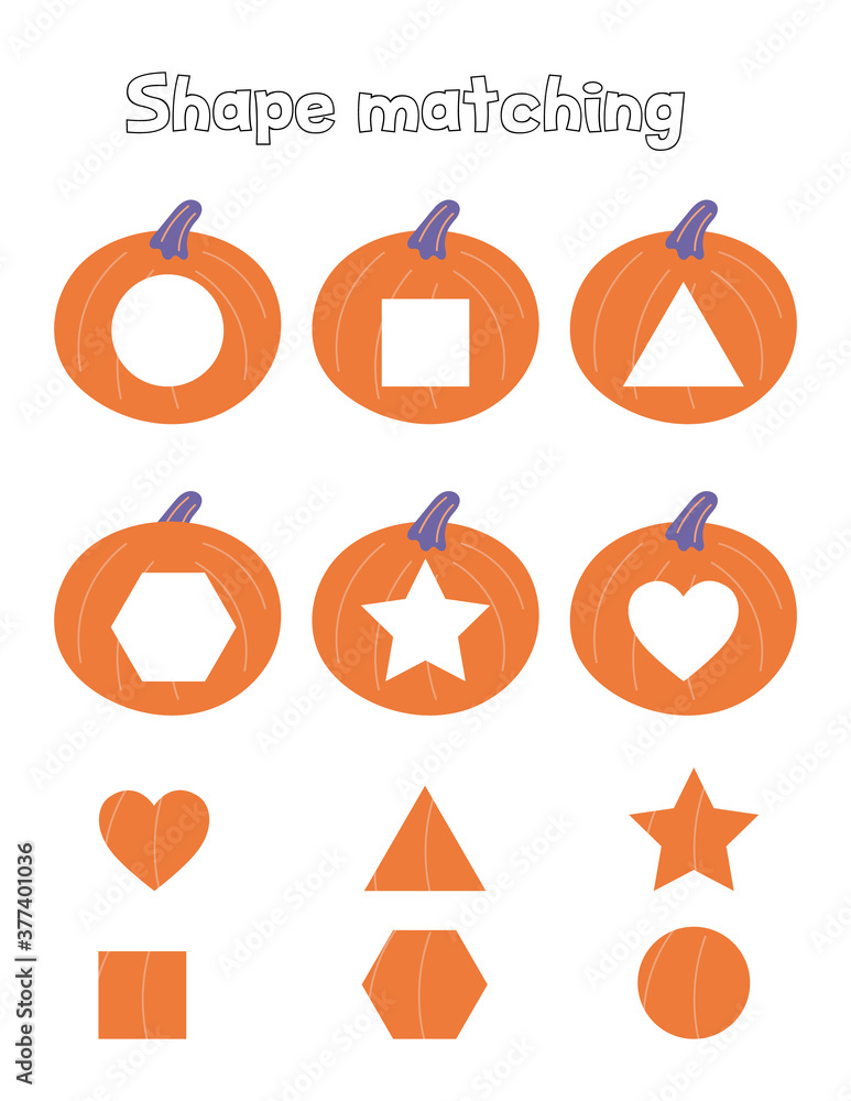 Halloween educational worksheet for preschool children. Shape matching ...