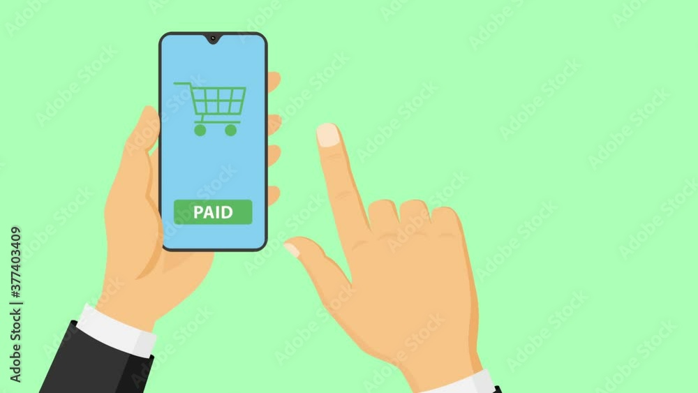 Online shopping with mobile app. Product purchase and payment. Hand ...