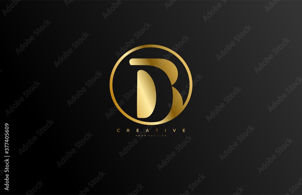 D inside B Logo simple initial circle shape golden color design Stock ...
