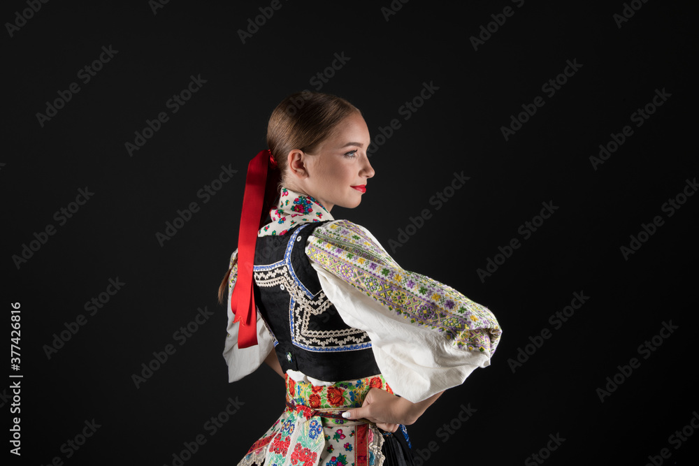 Beautiful woman wearing traditional Eastern Europe folk costumes ...