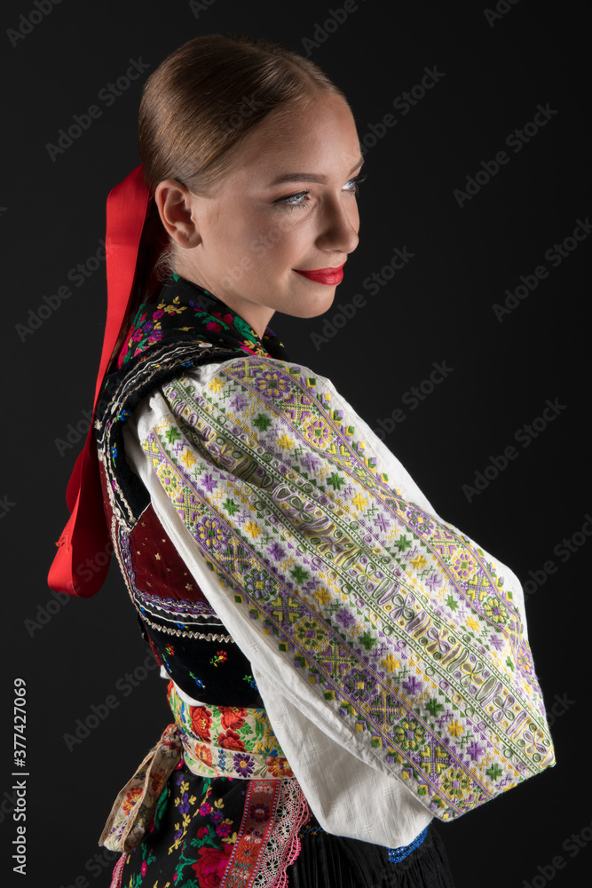 Beautiful woman wearing traditional Eastern Europe folk costumes ...