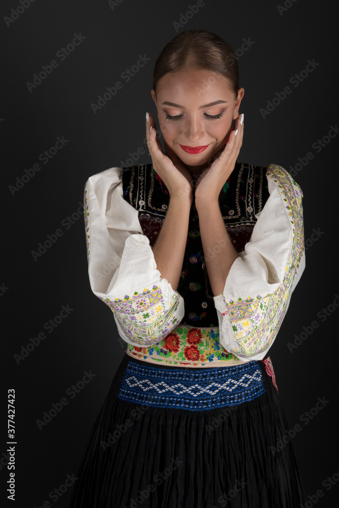 Beautiful woman wearing traditional Eastern Europe folk costumes ...