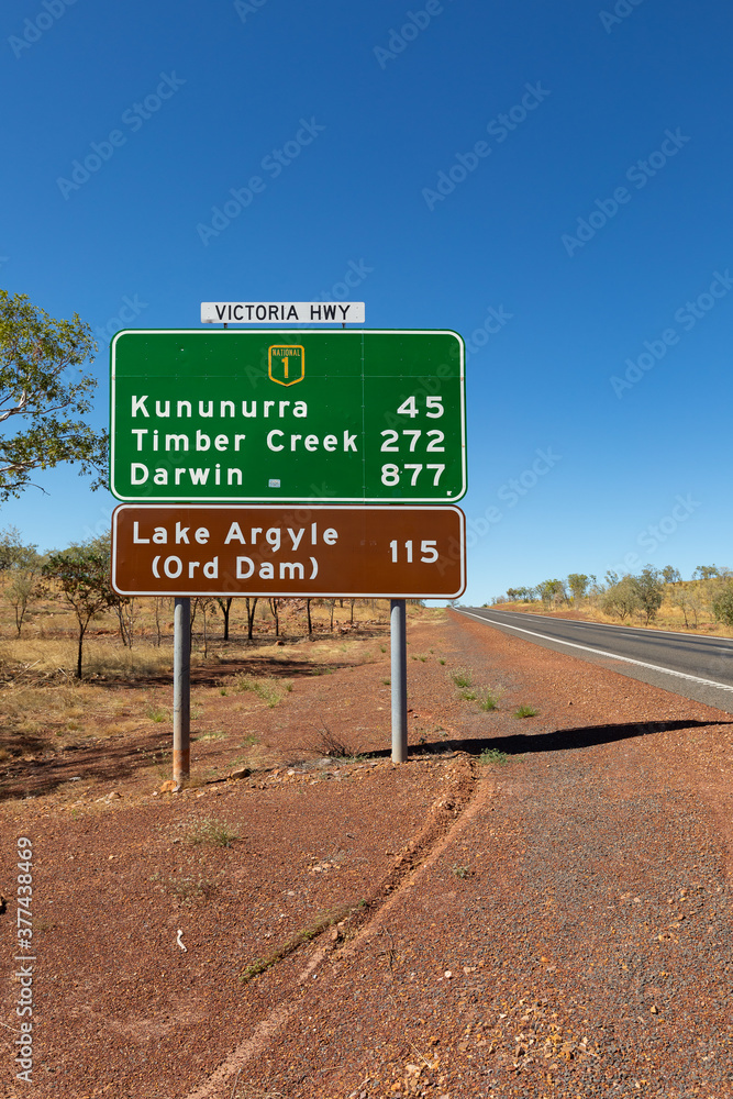 road sign in the Kimberley giving distances to northern towns Stock ...