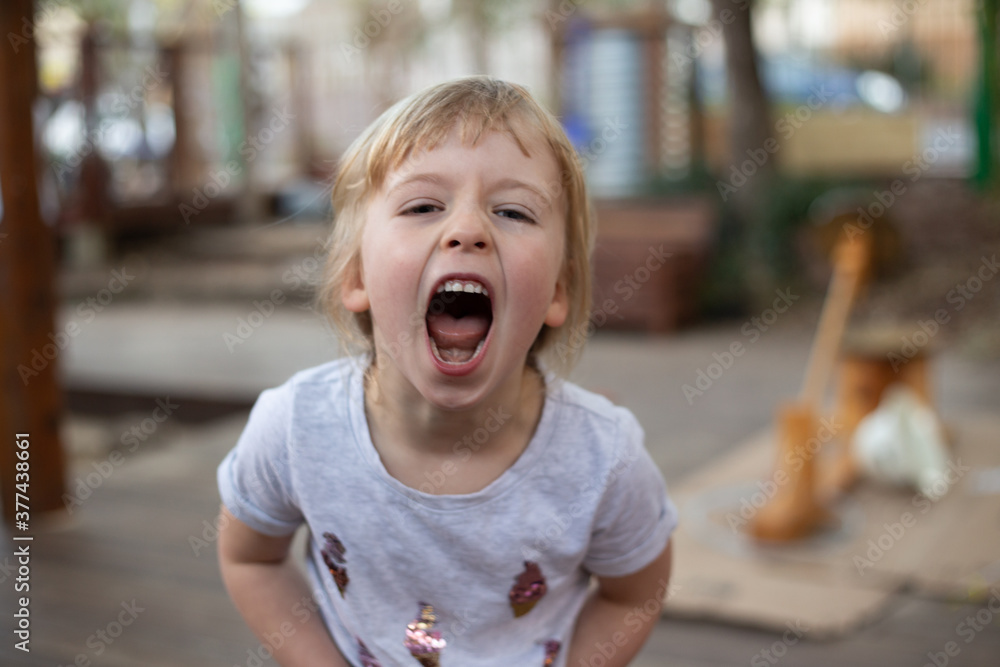 Early education, child pretend growling Stock Photo | Adobe Stock