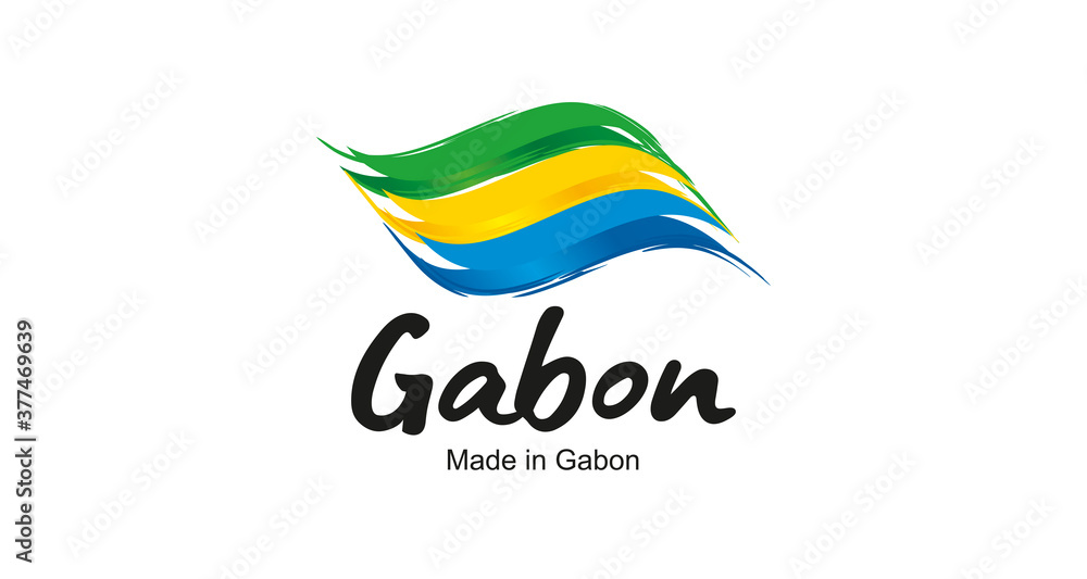 Made in Gabon handwritten flag ribbon typography lettering logo label ...