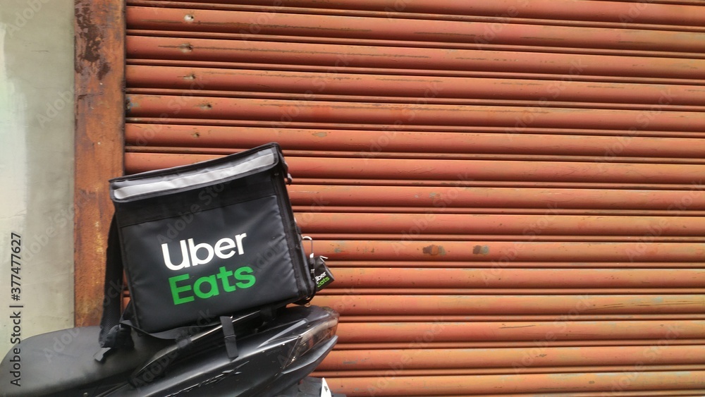 Taipei, Taiwan - September , 2020 : Uber Eats box on a motocycle ...