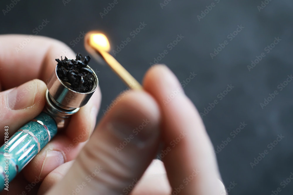 Legalized drugs. Medical prescription smoking drugs. Smoking pipe. A ...