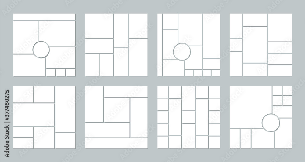 Photo collage grid. Vector. Mood board template. Set of picture grids ...