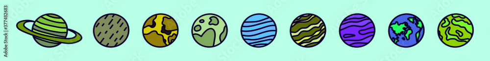 set of solar system planets cartoon icon design template with various ...