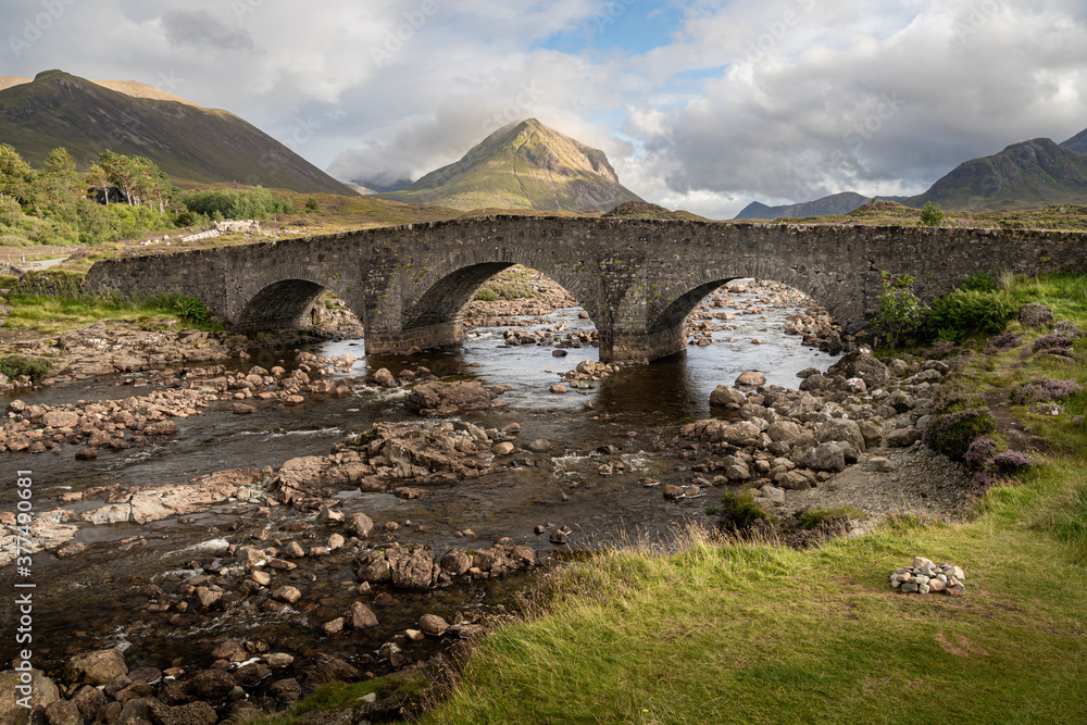 Old stone arch bridge at Sligachan, Isle of Skye, Scotland. Cuillin ...