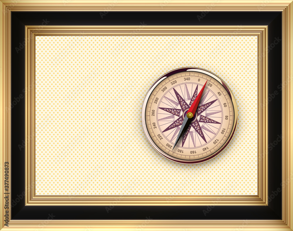 Frame with vintage gold compass inside with copy space, vector business ...