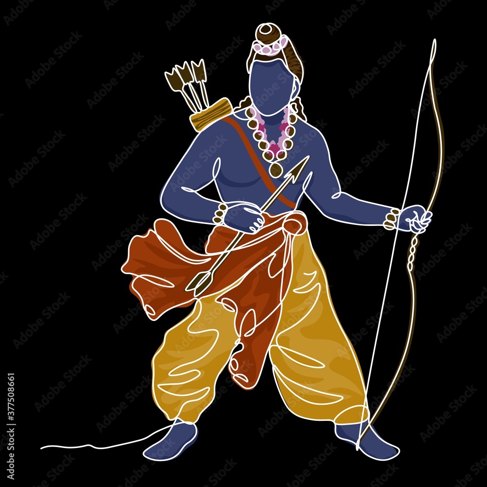 continuous line drawing. Rama. Silhouette. God. Stock Vector | Adobe Stock