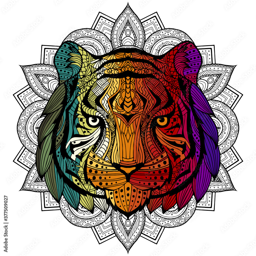 Tiger head in detailed style. Zentangle tiger. Vector pattern for ...
