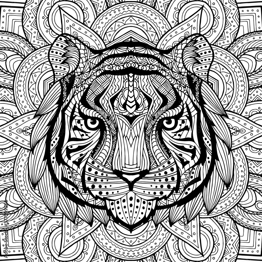 Tiger head in detailed style. Zentangle tiger. Vector pattern for ...