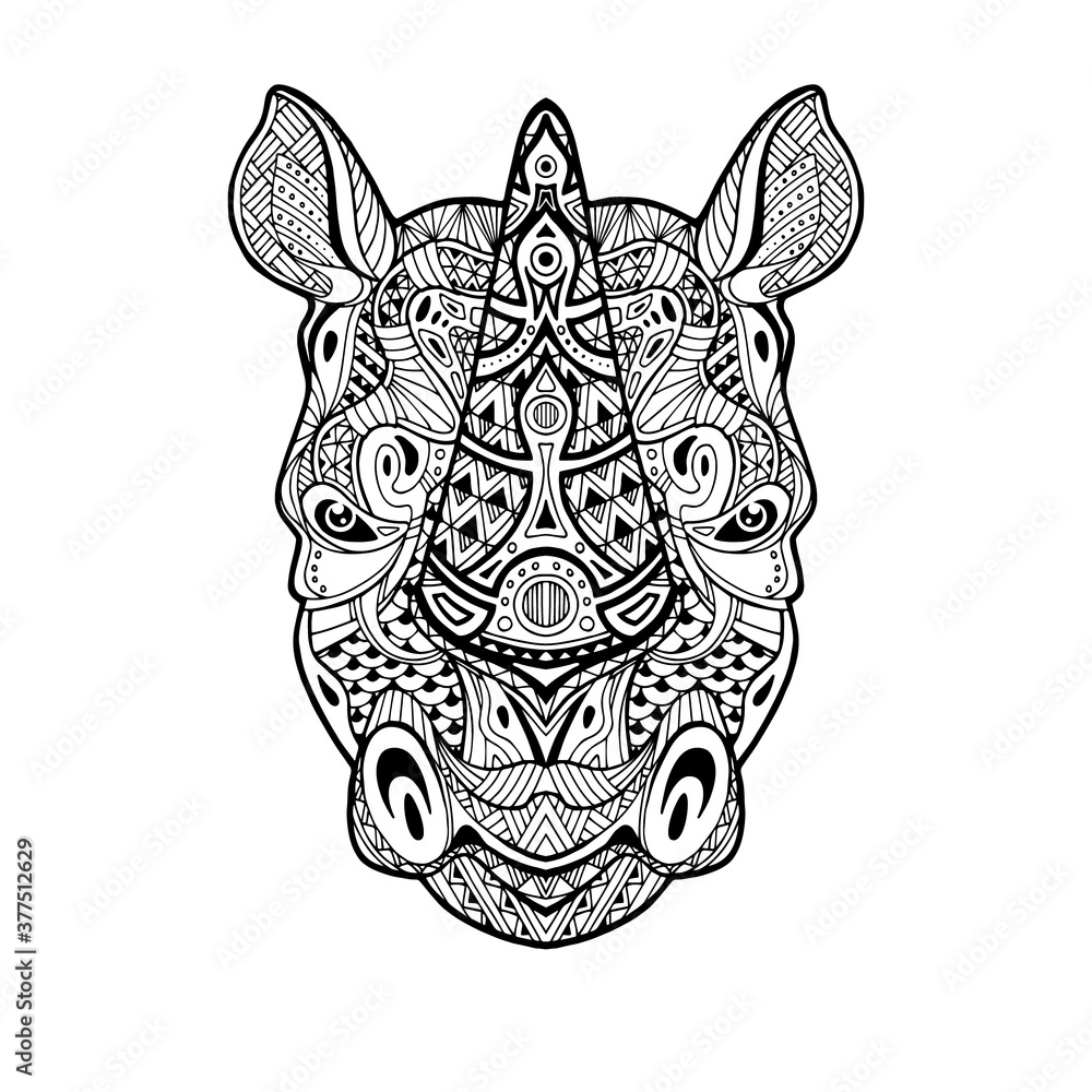 Rhinoceros head in detailed style. Zentangle Rhino. Vector pattern for ...