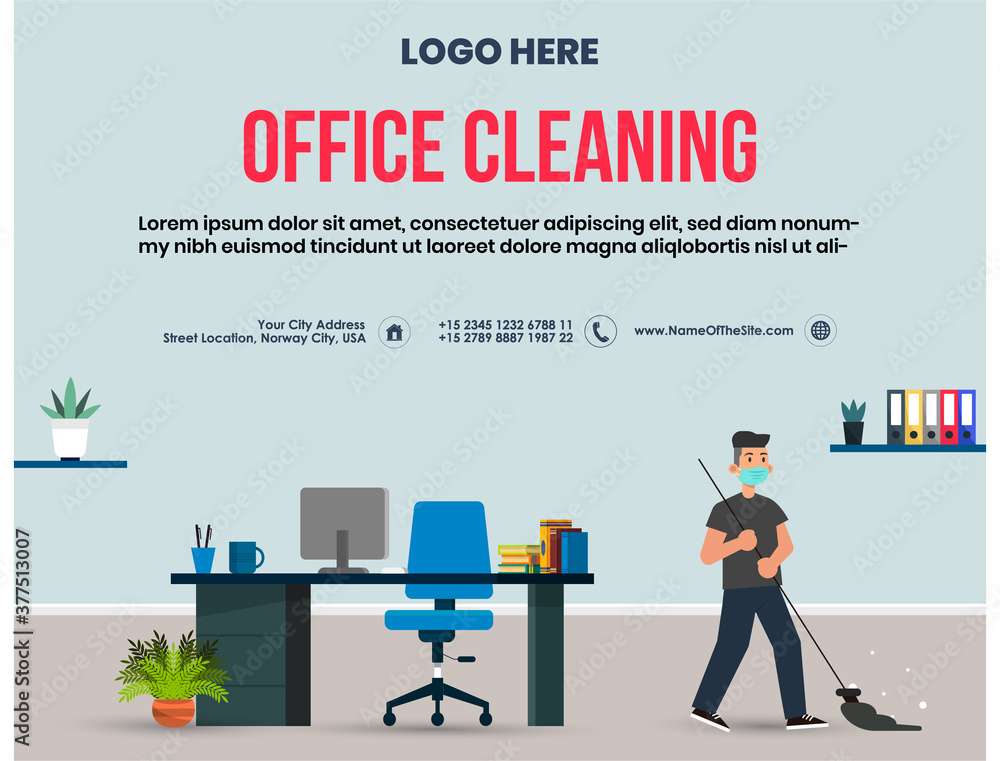 Office cleaning services Vector illustration template . janitor ...