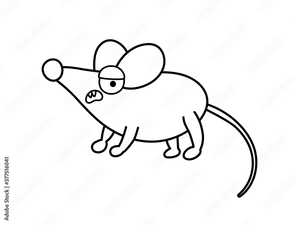 Cute vector black and white angry mouse. Halloween character icon ...
