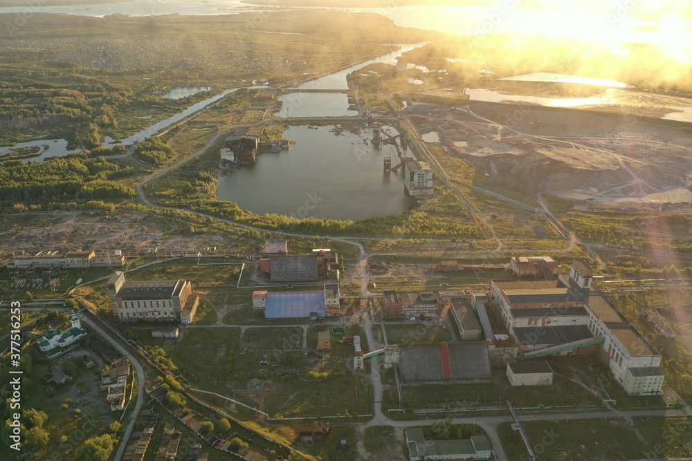 An aerial view of the flooded mine. A man-made disaster. The aftermath ...