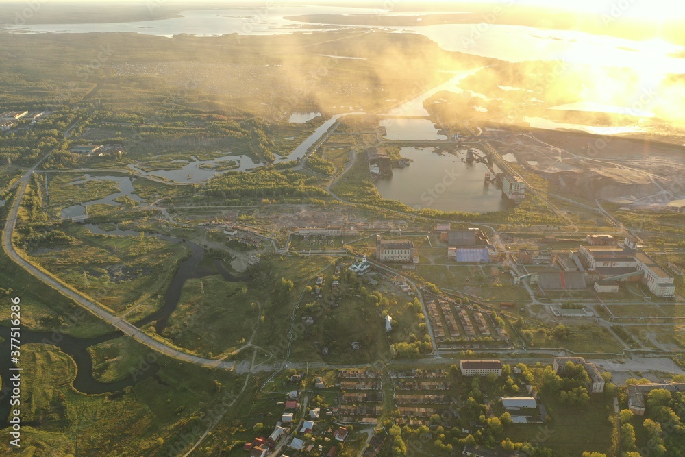 An aerial view of the flooded mine. A man-made disaster. The aftermath ...