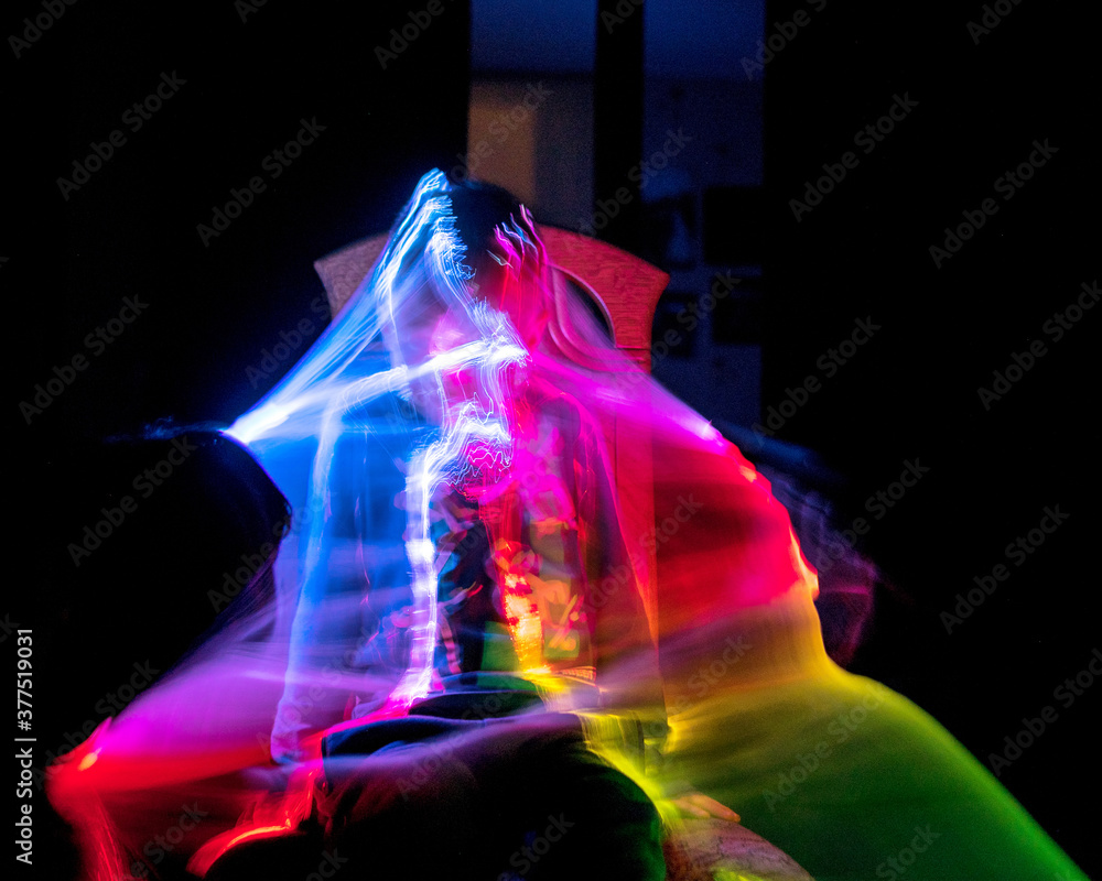 colorful light paintings, abstract light lines and contours, happy ...