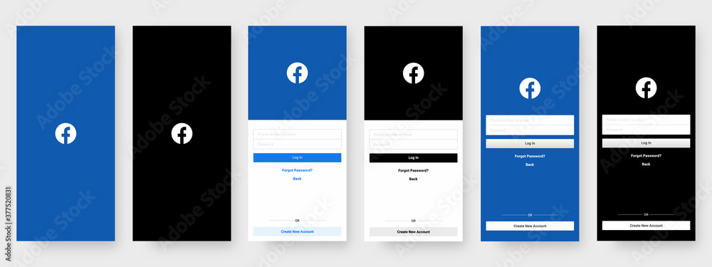 Vetor de Facebook login template set. Facebook login template in black ...